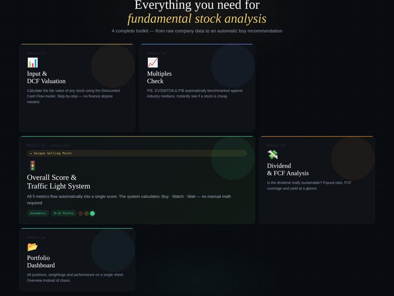 DCF Stock Analysis Excel Template | Value Investing Tool | Dividend ...