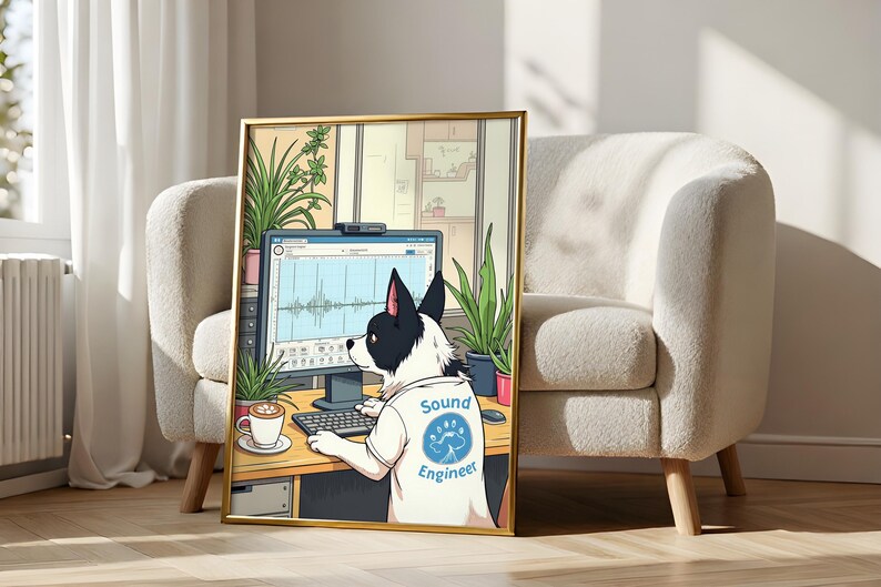 Dog Illustration Poster, Sound Engineer Animal Portrait, Whimsical ...