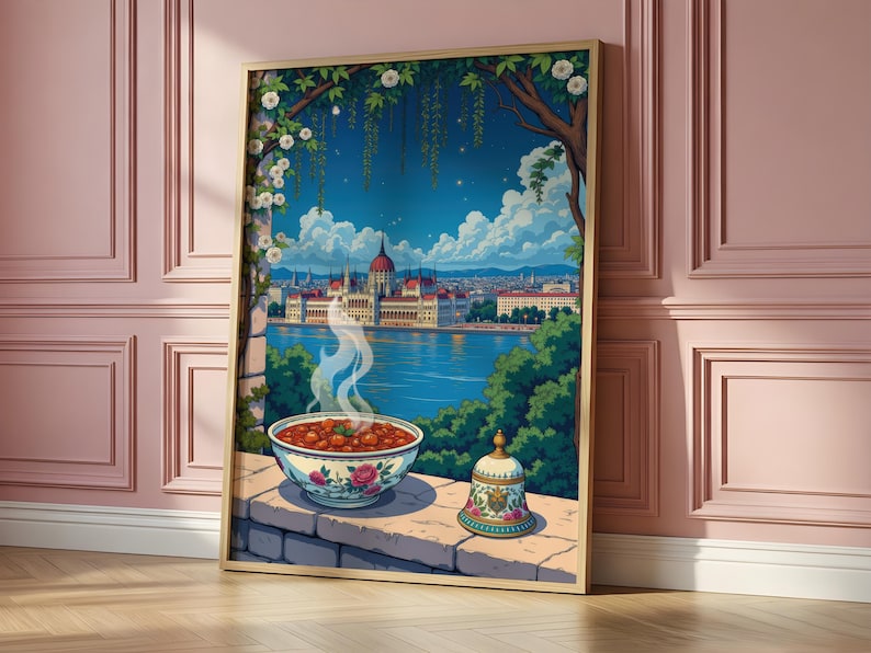 Goulash Poster, Budapest Parliament Building, Whimsical Hungarian Food ...