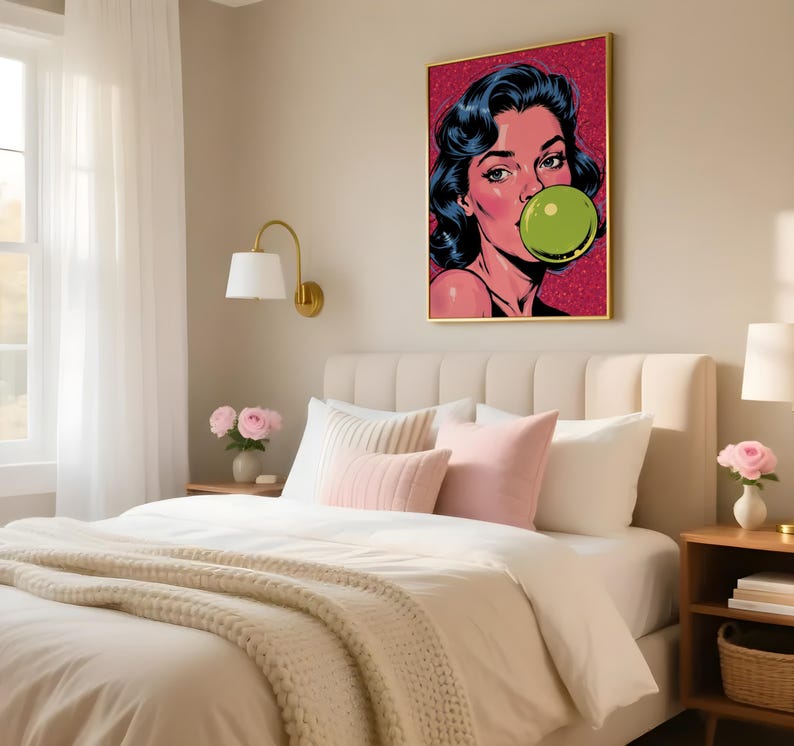 Vintage Comic Pop Art Print: Bubble Gum Woman Mid Century Living Room ...