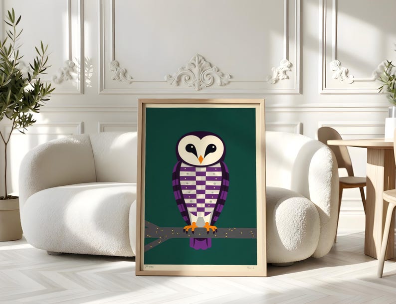 Owl Portrait Poster, Modern Eclectic Wall Art, Contemporary Bird ...
