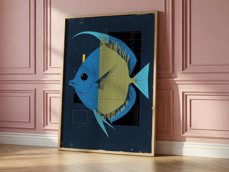 Angelfish Poster, Coastal Tropical Fish Wall Art, Mid-century Modern ...