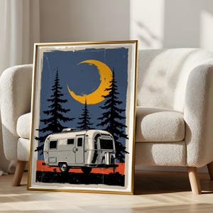 Vintage Camper Poster, Retro Travel Art, Rustic Lodge Cabin, Mid ...