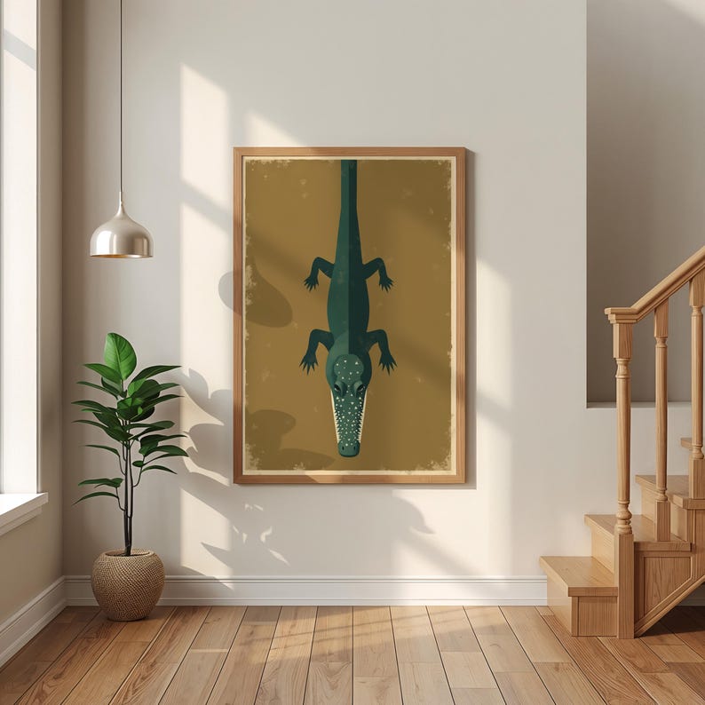 Crocodile Poster, Minimalist Animal Wall Art, Vintage Mid-century ...