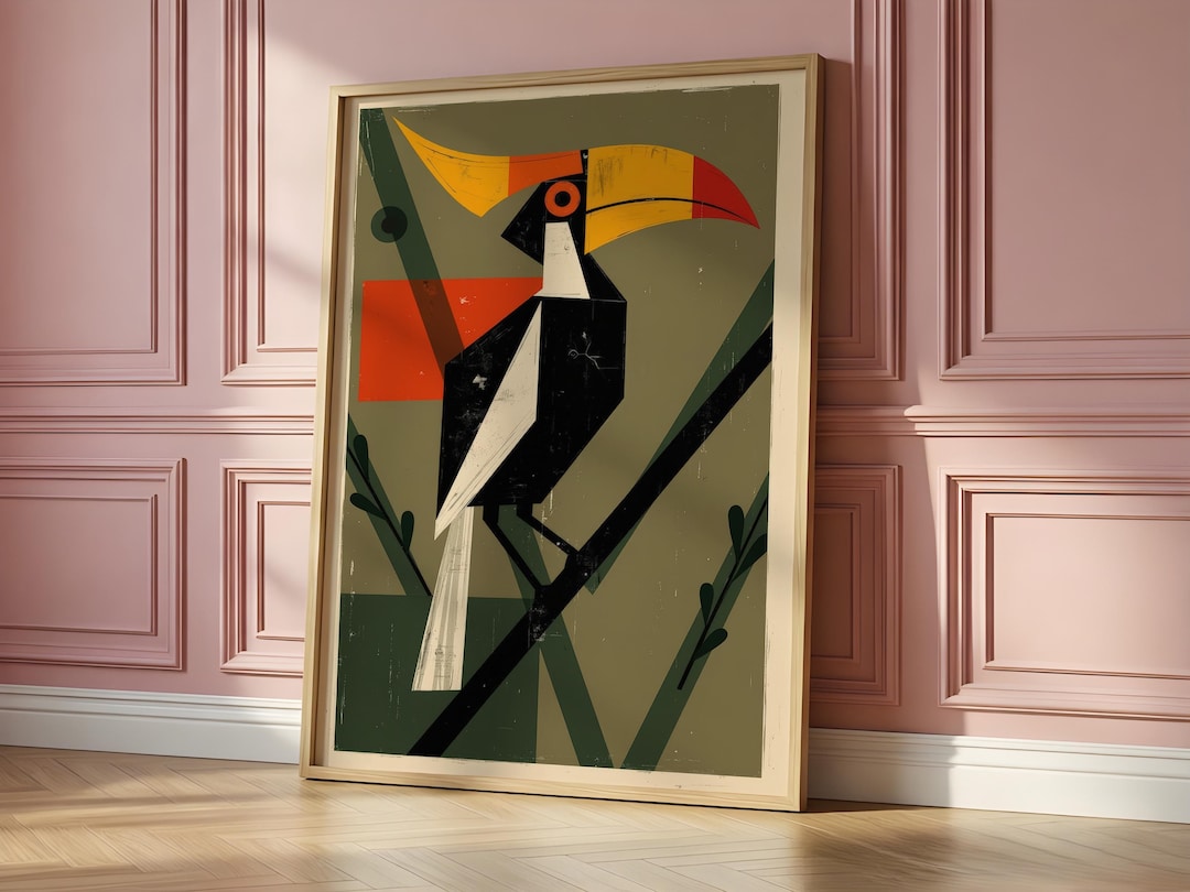 Hornbill Bird Poster, Tropical Wildlife Art, Mid-century Modern ...