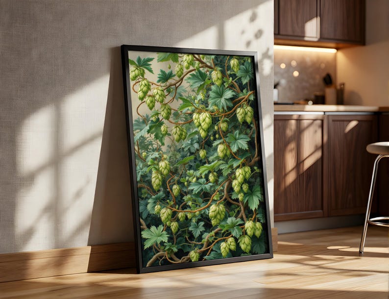 Realistic Hops Plant Botanical Poster, Sage Green Olive Art, Beer Lover ...