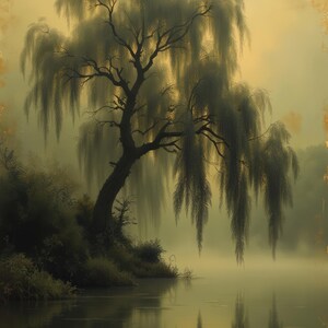 Willow Tree Poster, Nature Landscape Wall Art, Japanese-inspired Serene ...