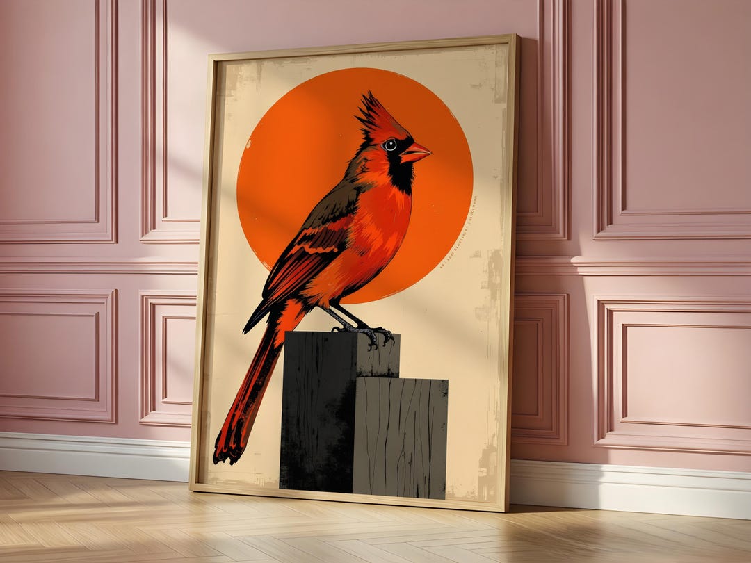Red Cardinal Poster, Bird Wall Art, Mid-century Modern Minimalist Print ...