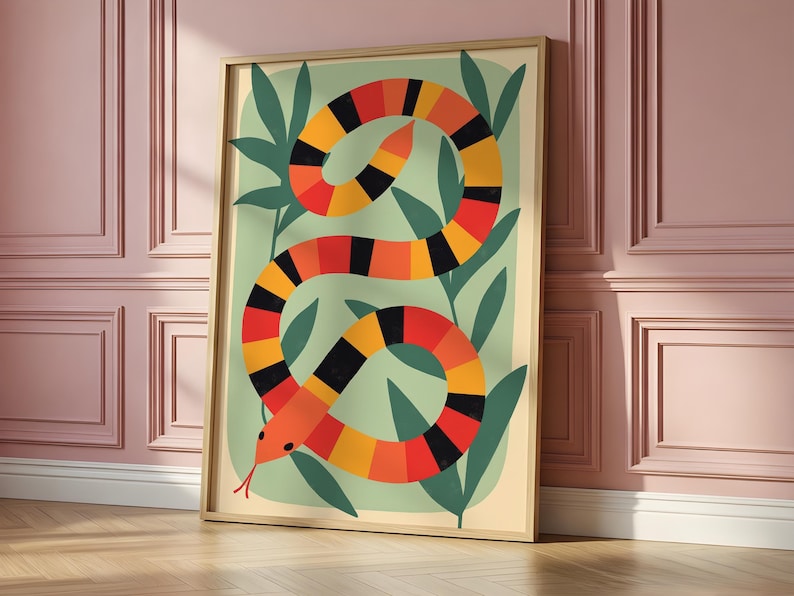 Snake Decor Poster, Serpent Wall Art, Mid-century Modern Boho, Sage ...