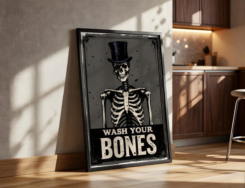 Gothic Skeleton Print, Gentleman in Top Hat Poster, Dark Halloween Wall ...