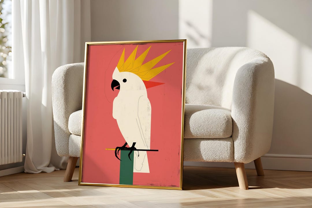Cockatoo Poster, Abstract Bird Art Print, Mid-century Modern Bohemian ...
