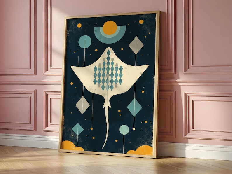 Manta Ray Poster, Ocean Marine Life Wall Art, Mid-century Modern ...