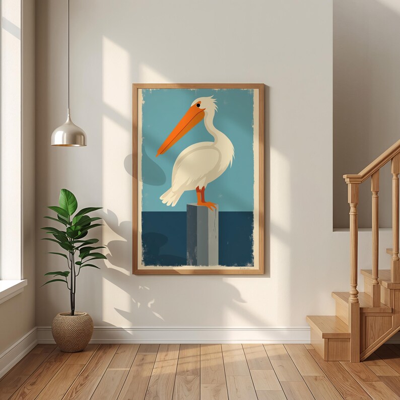 Pelican Poster, Bird Wall Art, Mid-century Modern Minimalist Print ...