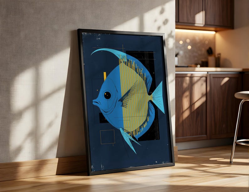 Angelfish Poster, Coastal Tropical Fish Wall Art, Mid-century Modern ...
