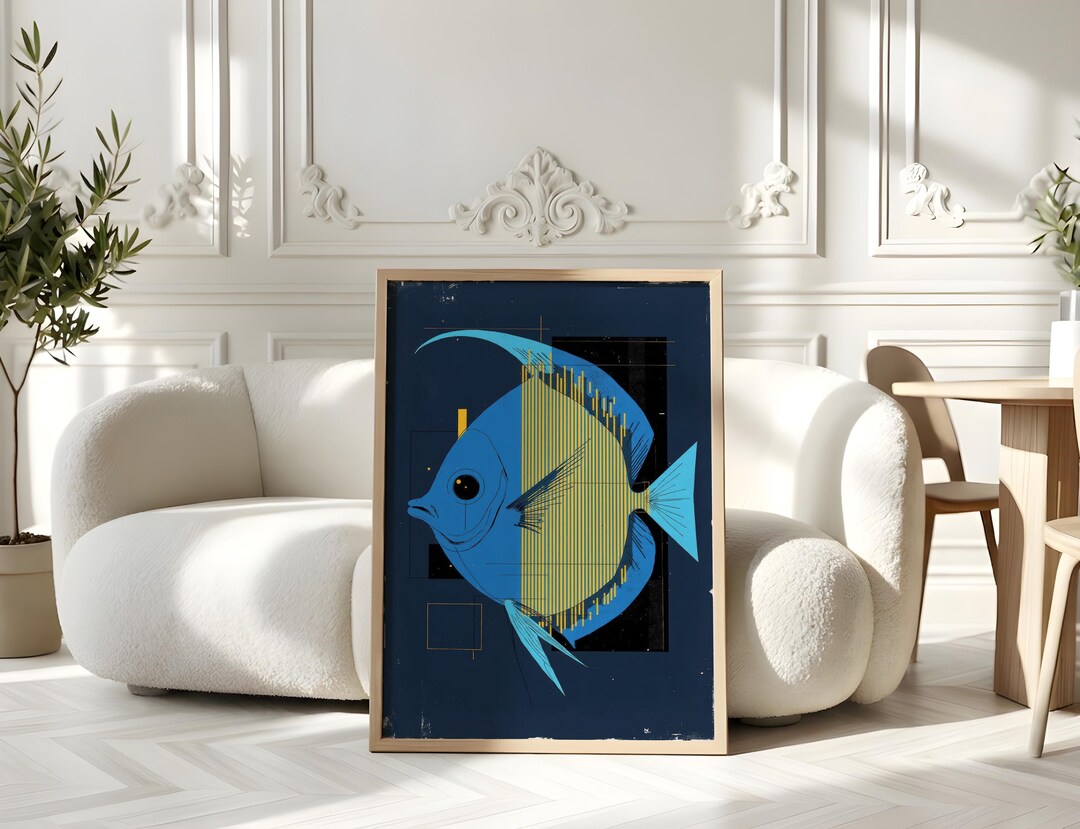 Angelfish Poster, Coastal Tropical Fish Wall Art, Mid-century Modern ...