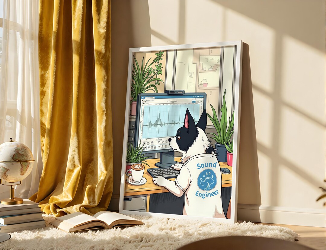 Dog Illustration Poster, Sound Engineer Animal Portrait, Whimsical ...