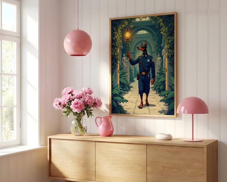Doberman Poster, Formal Garden Wall Art, Surreal Narrative Print ...
