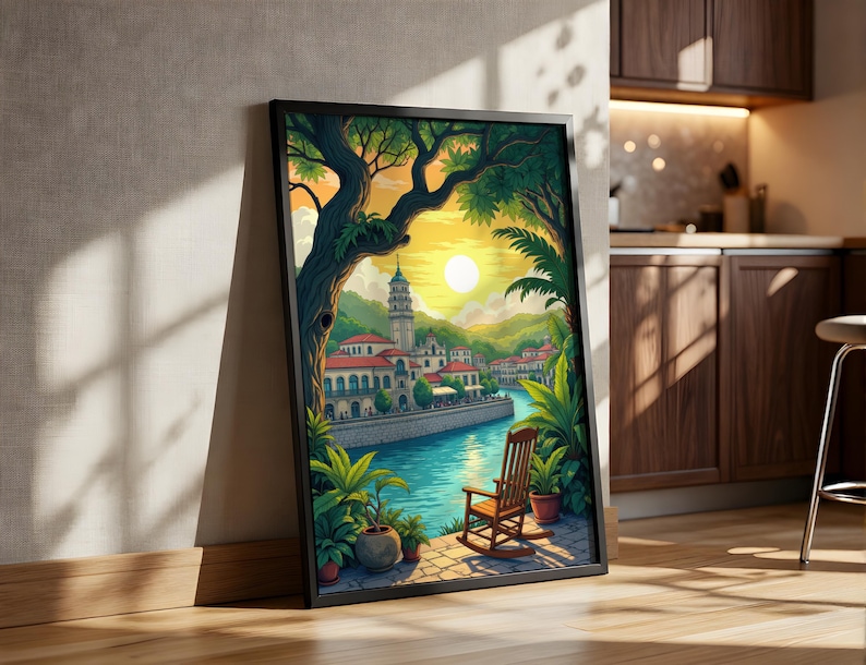 Waterfront Sunset Poster, Havana Skyline Tropical Wall Art, Travel City ...