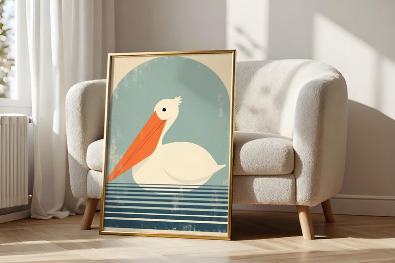 Pelican Poster, Minimalist Bird Wall Art, Modern Coastal Decor, Sky ...