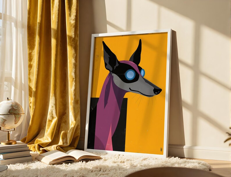 Whippet Dog Poster, Greyhound Portrait, Pop Art Modern, Yellow Blue ...