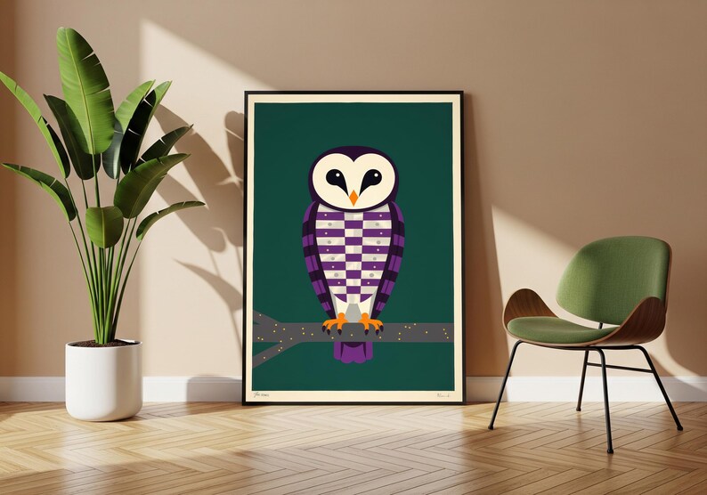 Bold Owl Portrait Framed Poster Modern Eclectic Decor - Etsy