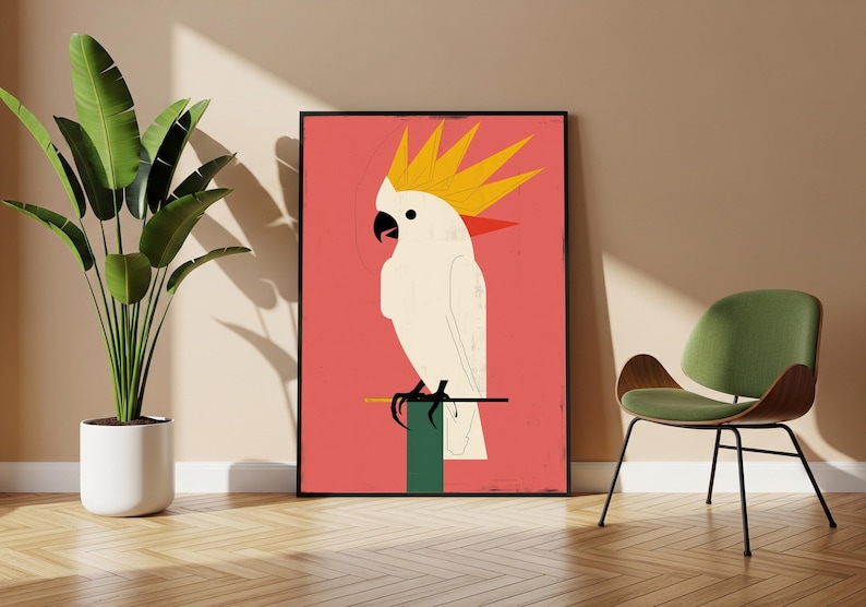 Cockatoo Poster, Abstract Bird Art Print, Mid-century Modern Bohemian ...