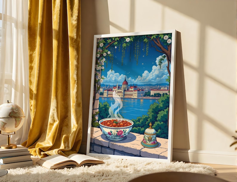 Goulash Poster, Budapest Parliament Building, Whimsical Hungarian Food ...