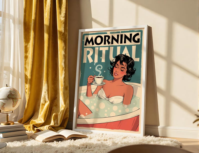 Bubble Bath Poster, Vintage Illustration Wall Art, 1930s Retro Bathroom ...