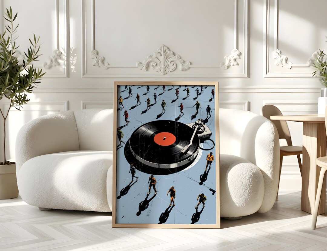 Record Player Poster, Mid-century Modern Music Art, Sky Blue Retro ...