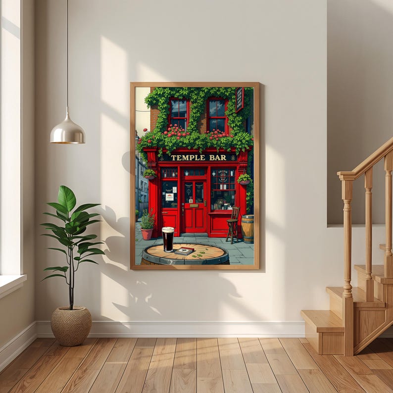 Temple Bar Poster, Dublin Ireland Travel Art, Vibrant Pub Scene With ...