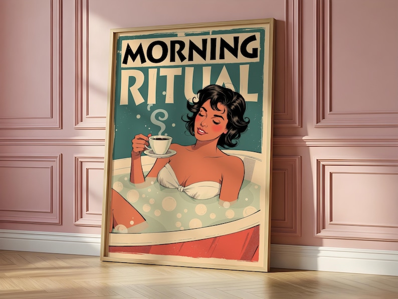 Bubble Bath Poster, Vintage Illustration Wall Art, 1930s Retro Bathroom ...