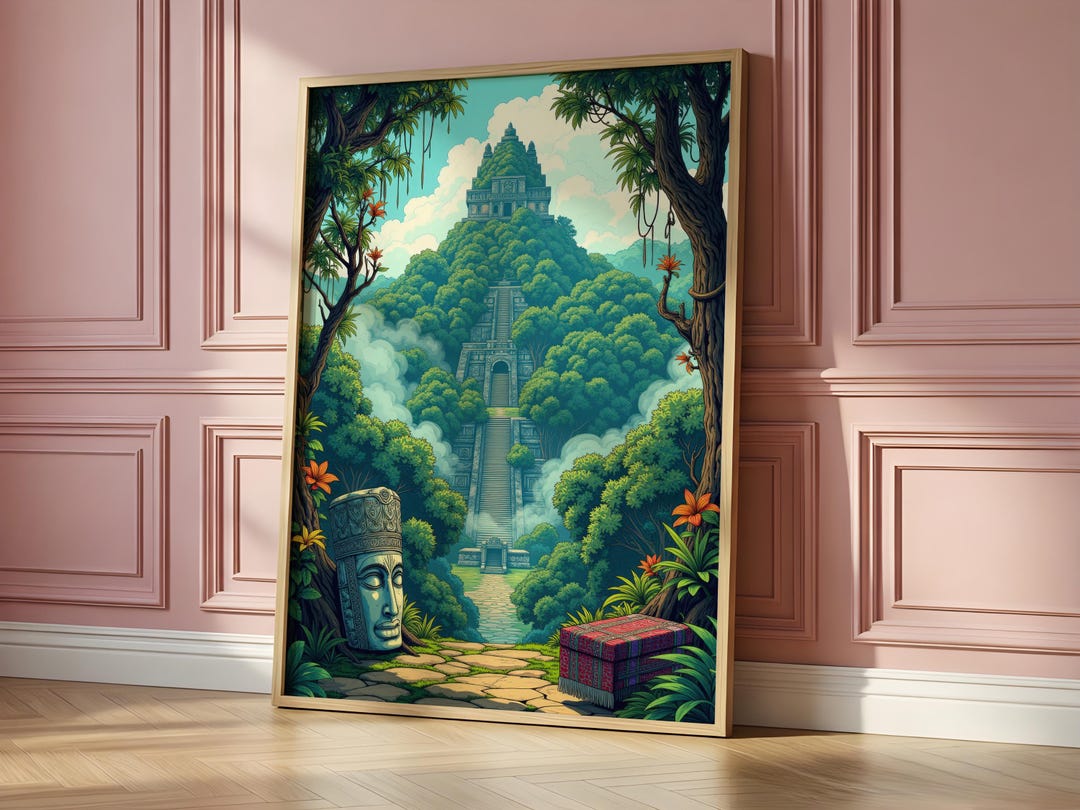 Angkor Wat Poster, Cambodia Travel Temple Jungle Art, Fantasy Vibrant ...