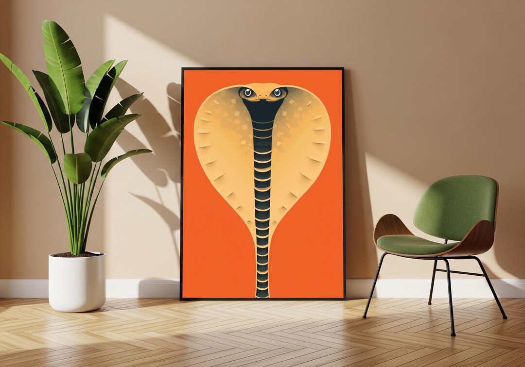 Cobra Poster, Minimalist Snake Wall Art, Contemporary Black Orange ...