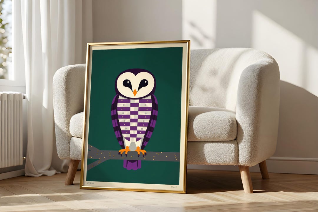 Owl Portrait Poster, Modern Eclectic Wall Art, Contemporary Bird ...
