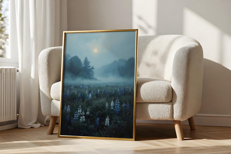 Misty Meadow Poster, Tonalist Wall Art, Victorian Nature Landscape ...