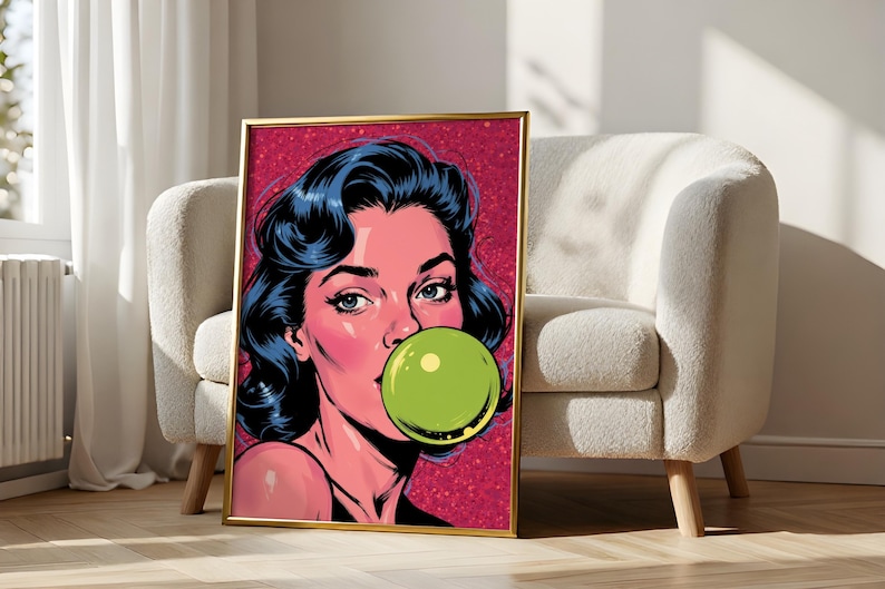 Vintage Comic Pop Art Print: Bubble Gum Woman Mid Century Living Room ...