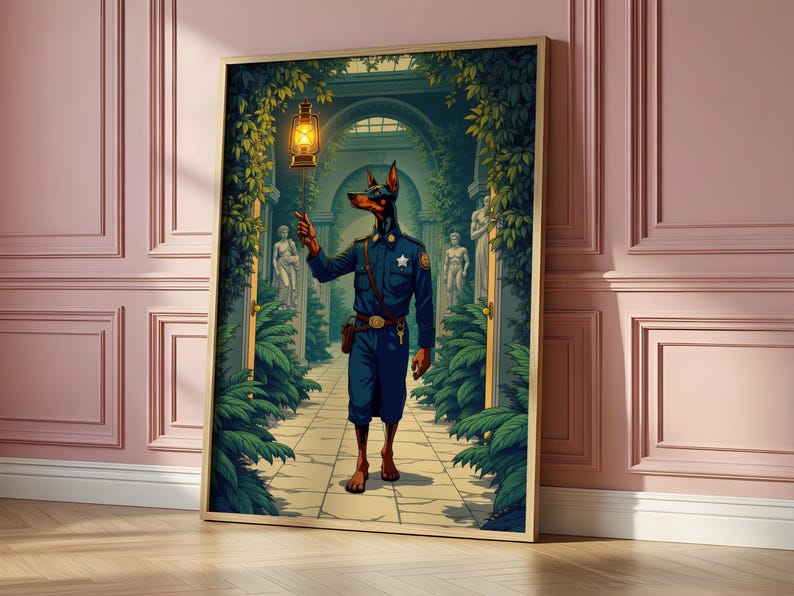 Doberman Poster, Formal Garden Wall Art, Surreal Narrative Print ...