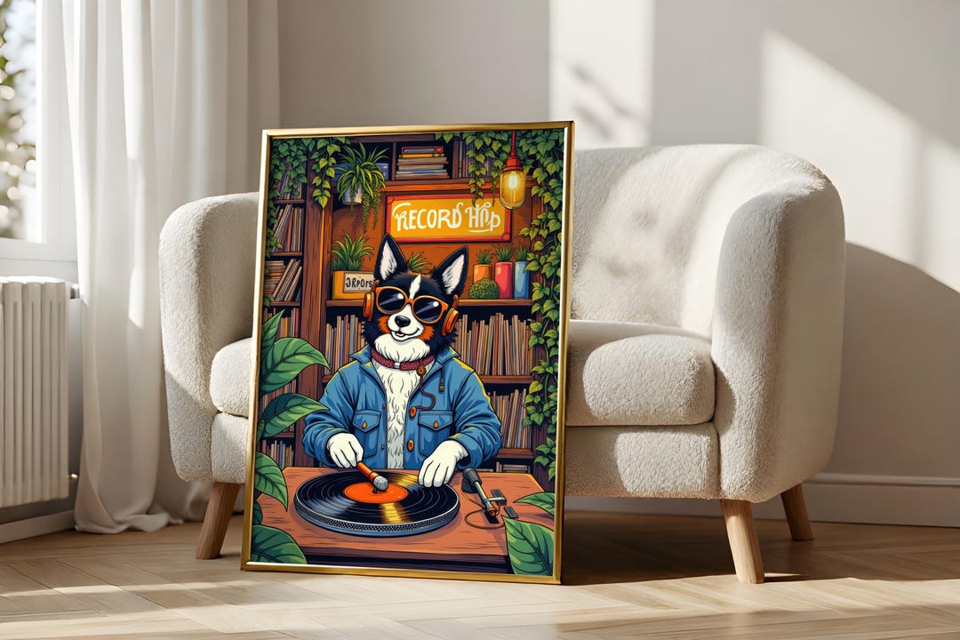 Vinyl Lover Poster, Dog Dj Spinning Records, Retro Music Art, Whimsical ...