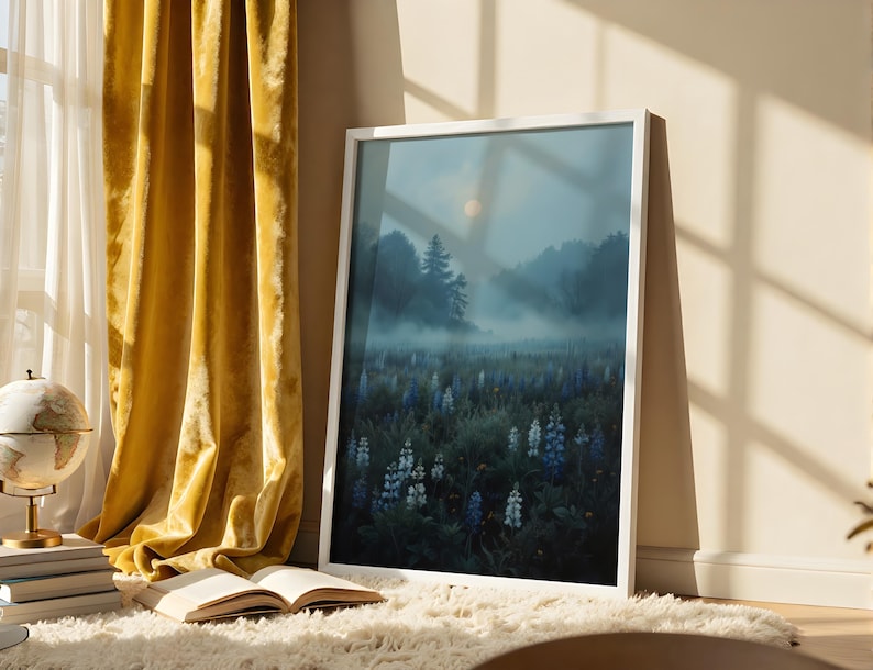 Misty Meadow Poster, Tonalist Wall Art, Victorian Nature Landscape ...
