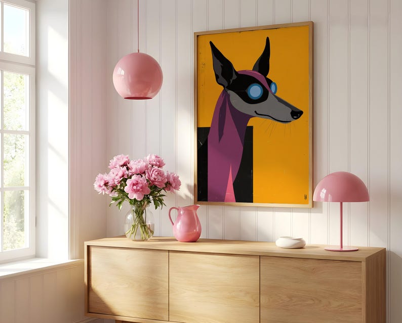 Whippet Dog Poster, Greyhound Portrait, Pop Art Modern, Yellow Blue ...