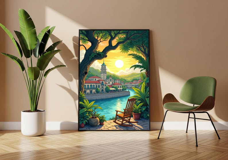 Waterfront Sunset Poster, Havana Skyline Tropical Wall Art, Travel City ...