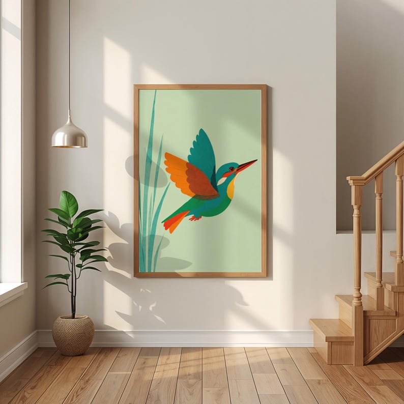Kingfisher Poster, Bird Wall Art, Mid-century Modern Teal Orange, Vogel ...