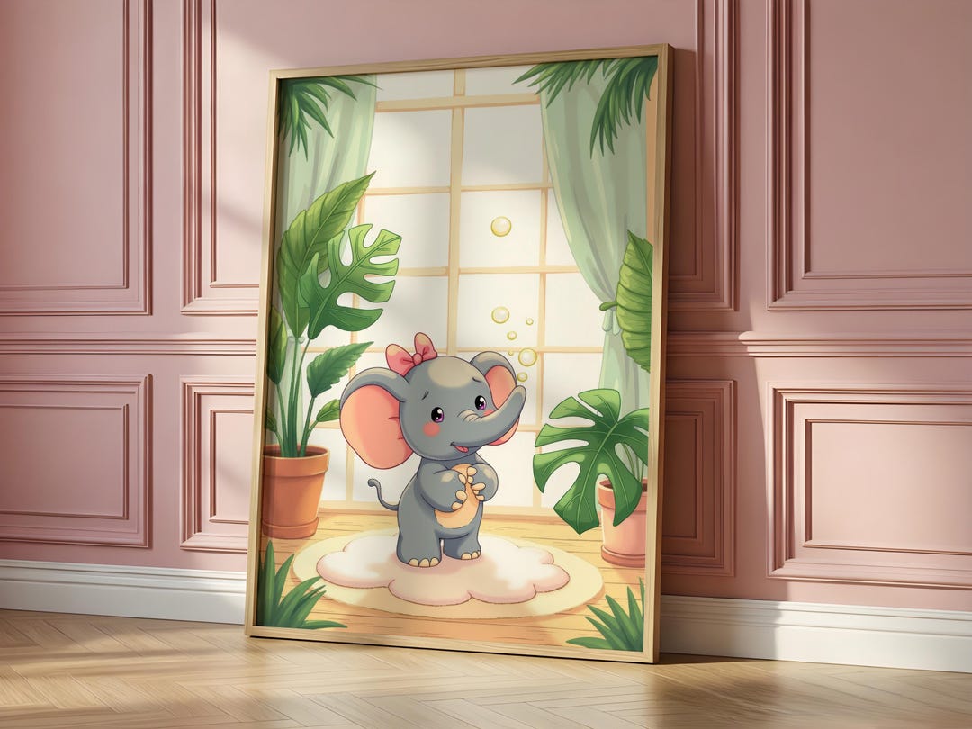 Baby Elephant Poster, Nursery Wall Art, Whimsical Animal Safari, Sage ...