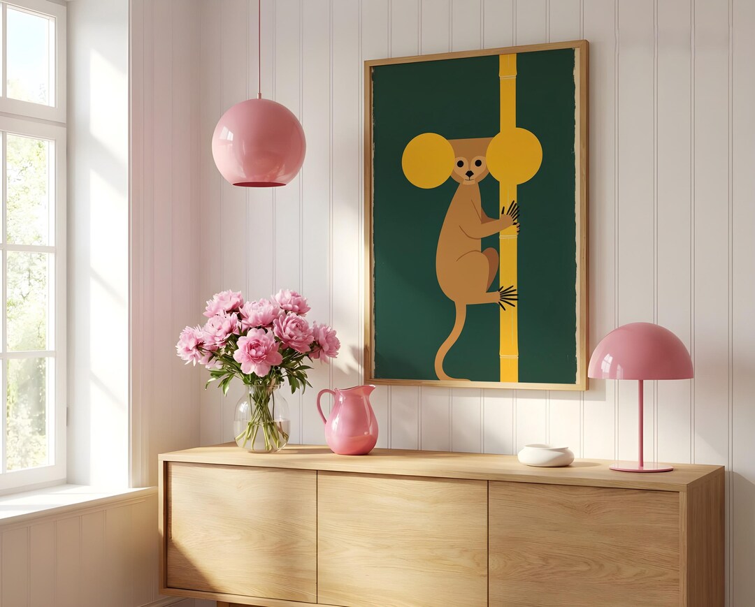Mouse Poster, Whimsical Climbing Art, Modern Playful Nursery Wall Decor ...