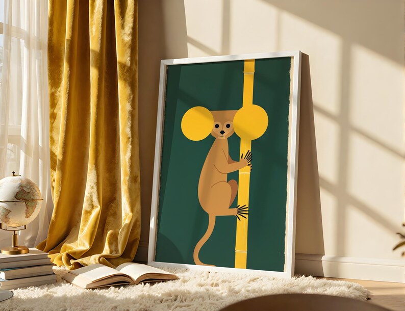 Mouse Poster, Whimsical Climbing Art, Modern Playful Nursery Wall Decor ...