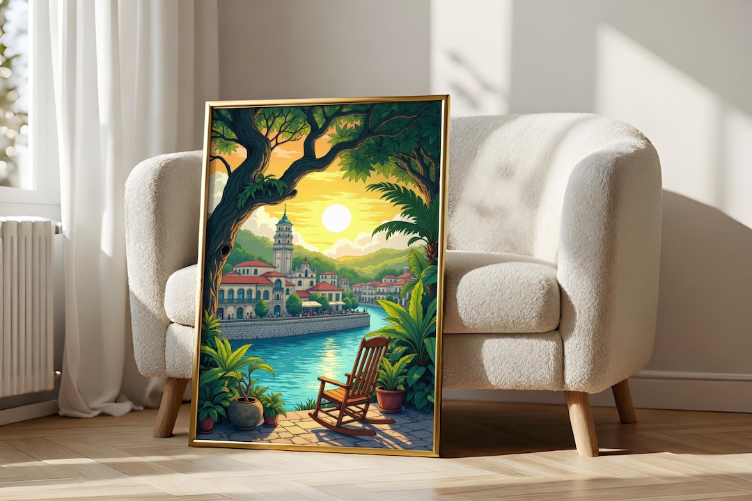 Waterfront Sunset Poster, Havana Skyline Tropical Wall Art, Travel City ...