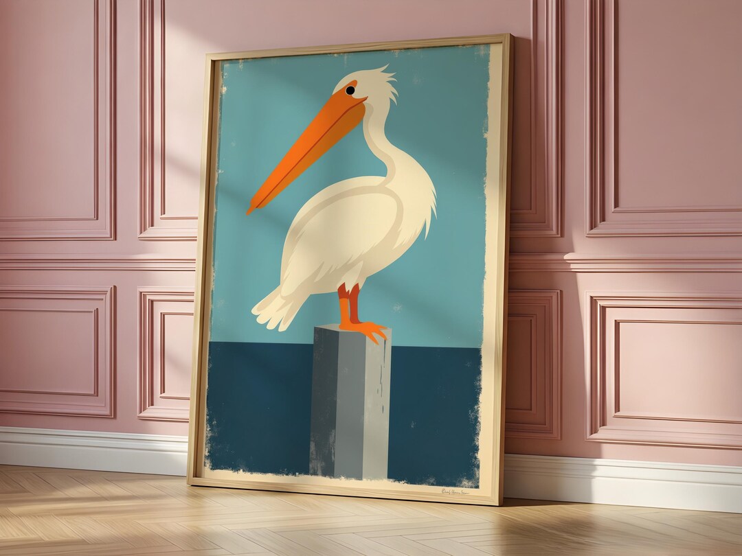 Pelican Poster, Bird Wall Art, Mid-century Modern Minimalist Print ...