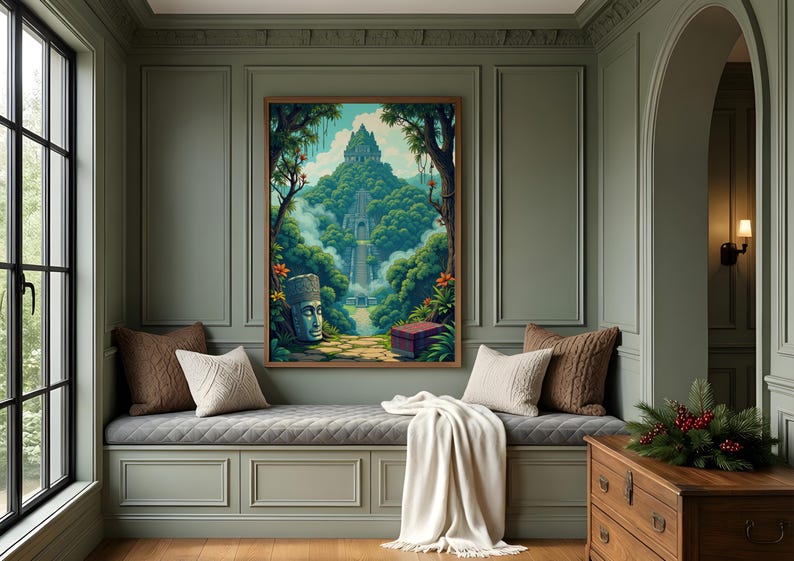 Angkor Wat Poster, Cambodia Travel Temple Jungle Art, Fantasy Vibrant ...