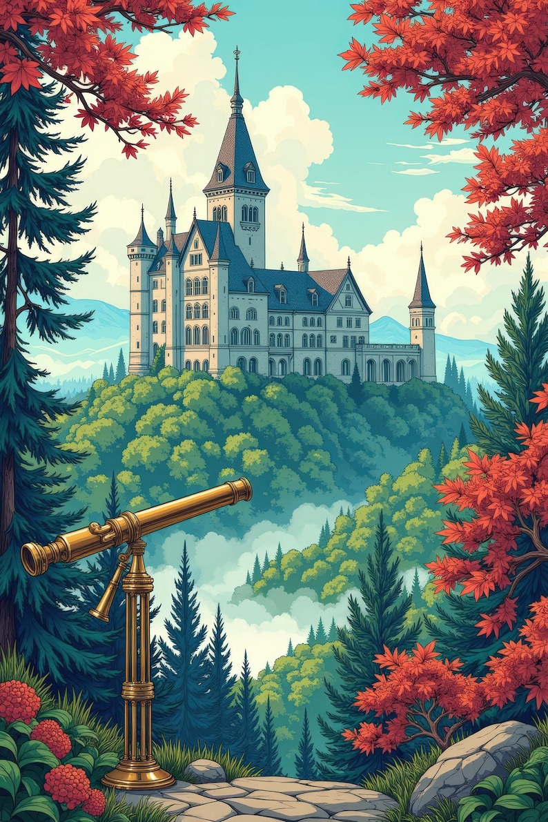 Castle in Forest Poster, Fantasy Illustration, Woodland Wall Art ...