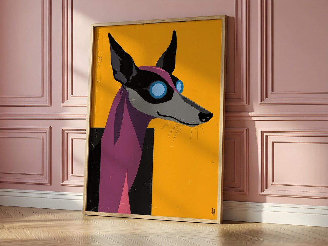 Whippet Dog Poster, Greyhound Portrait, Pop Art Modern, Yellow Blue ...